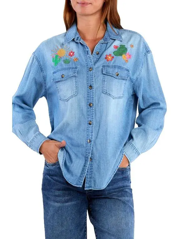 BILLY T Embroidered Button-up Shirt - Denim