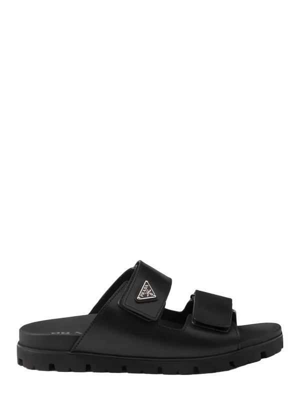 Prada Leather Logo-plaque Sandals - Black