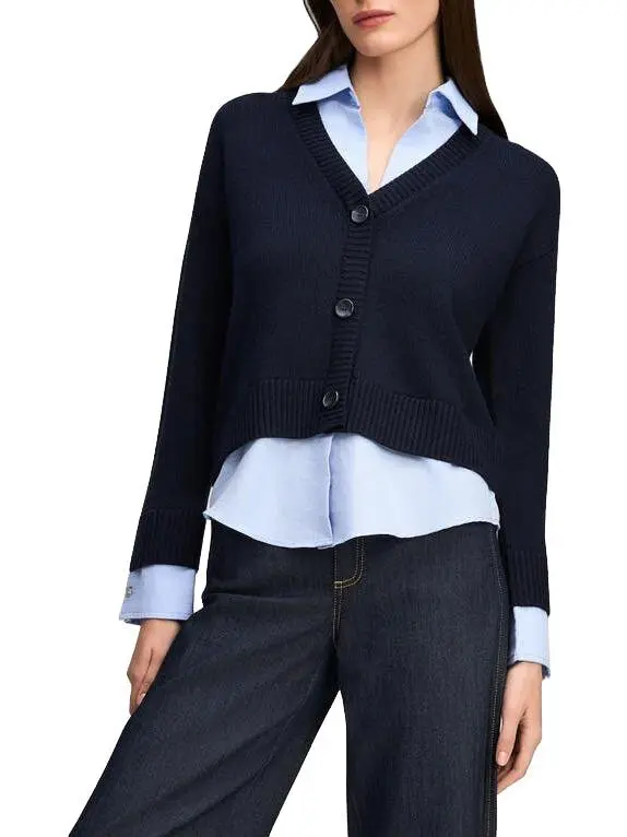 Cinq À Sept Megan Mixed Media Pullover Sweater - Navy/raincloud