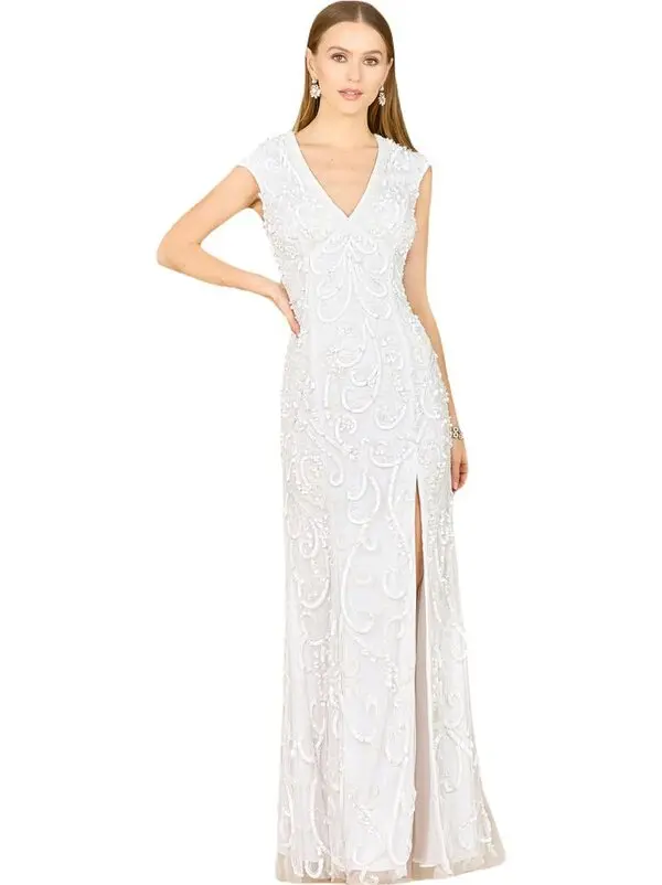 LARA NEW YORK Beaded Cap Sleeve Wedding Gown - Ivory