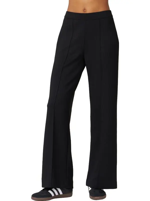 REBODY Pintuck Wide Leg Scuba Knit Pant - Black