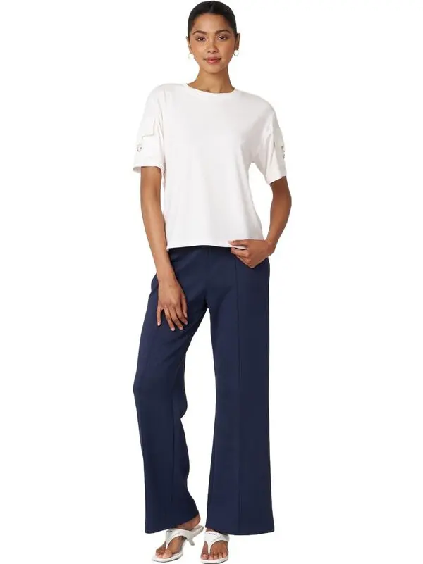 REBODY Pintuck Wide Leg Scuba Knit Pant - Cool Navy