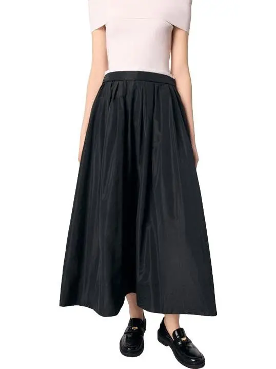 Maje Maxi Skirt With Pleated Details - Black