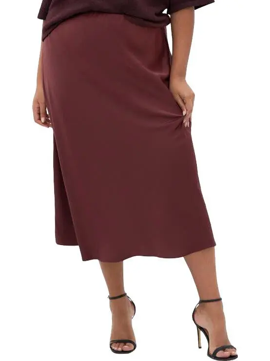 City Chic Miranda Midi Skirt - Chocolate Cherry