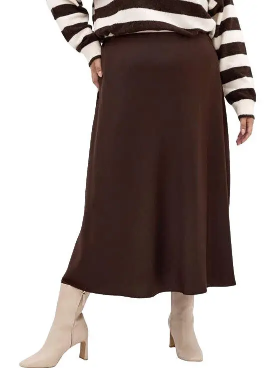 City Chic Miranda Midi Skirt - Truffle