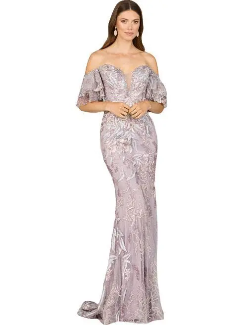 LARA NEW YORK Off-the-shoulder Lace Mermaid Gown - Dustypurple