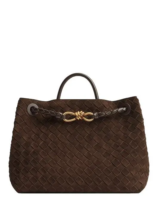 Bottega Veneta Medium Andiamo Intrecciato Suede Shoulder Bag - Fondant