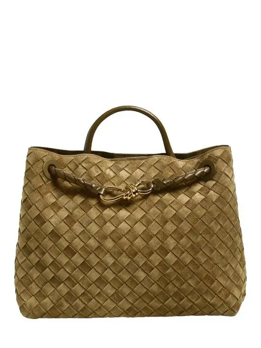 Bottega Veneta Medium Andiamo Intrecciato Suede Shoulder Bag - Mud