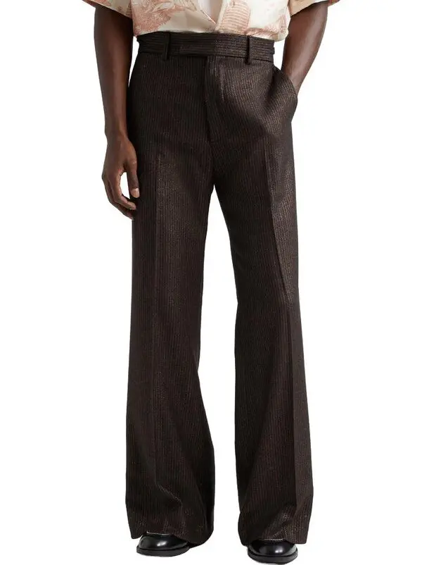 Amiri Lurex Stripe Flare Trousers - Dark Brown