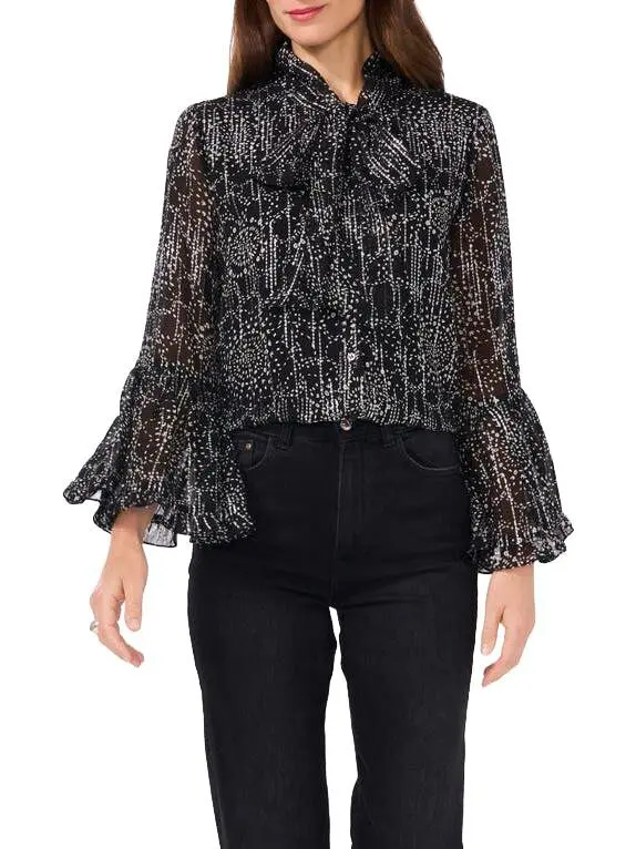Vince Camuto Geo Print Flare Sleeve Button-up Shirt - Rich Black