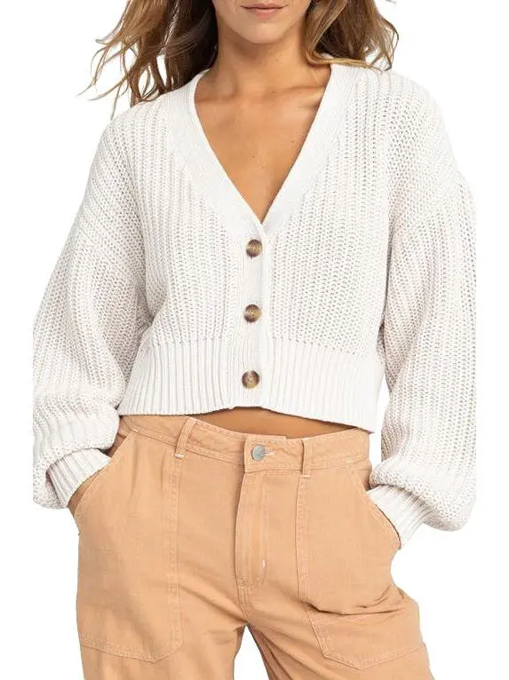 Roxy Sundaze Washed Cotton Crop Cardigan - Egret