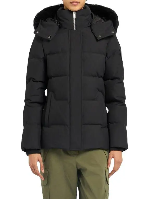 Moose Knuckles Cloud 3q Down Puffer Jacket With Shearling Trim - Black/ Black