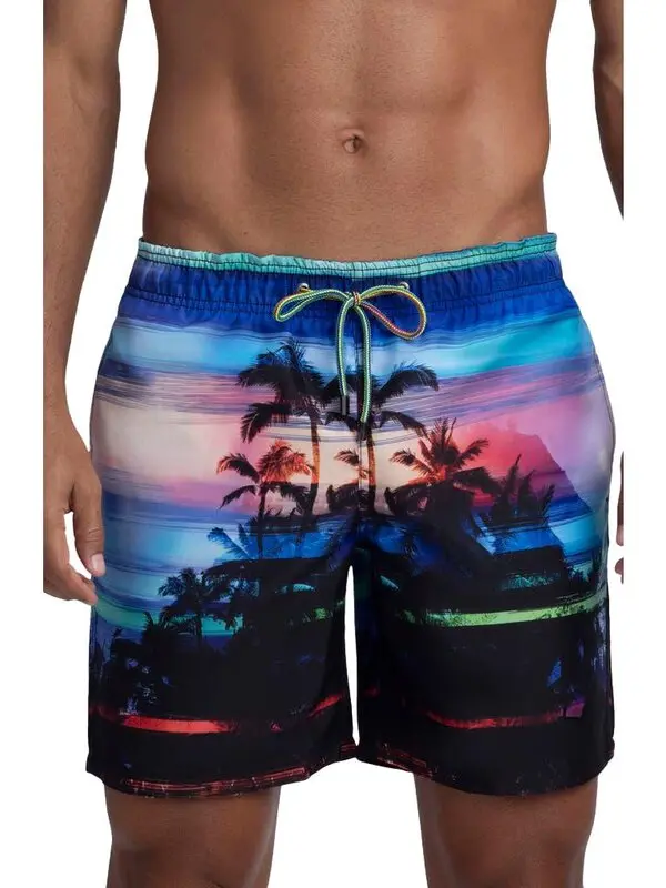 Bugatchi Printed Swim Trunks - Night Blue
