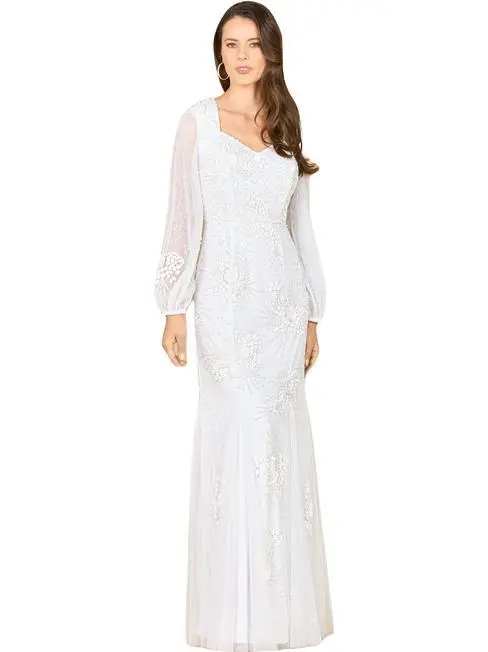 LARA NEW YORK Long Sleeve Beaded Bridal Gown - Ivory