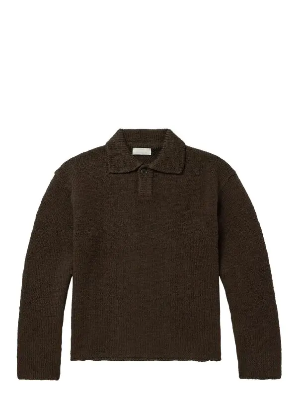 AMOMENTO Wool Polo Shirt - Brown