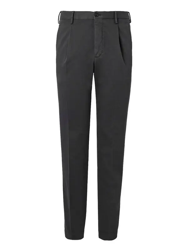 SLOWEAR Venezia 1951 Slim-fit Pleated Stretch-cotton Trousers - Gray
