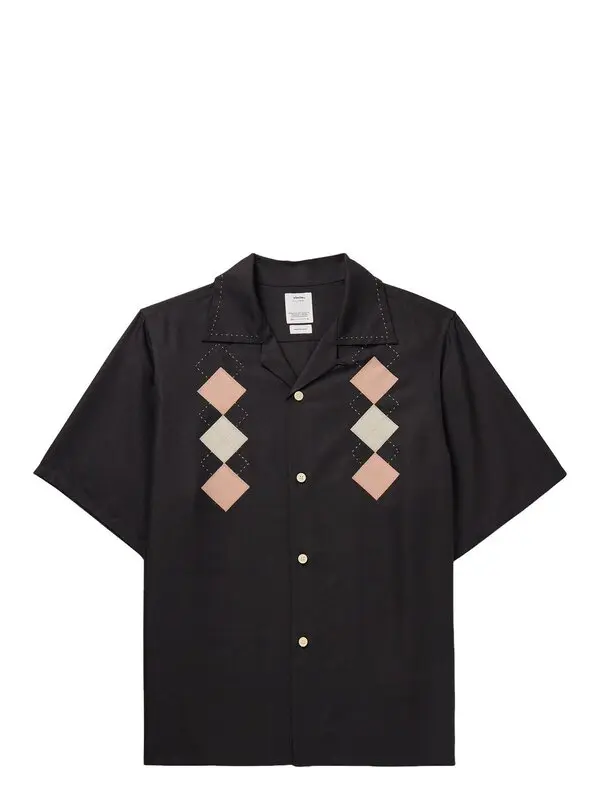 Visvim Keesey Convertible-collar Embroidered Appliquéd Silk-shantung Shirt - Black