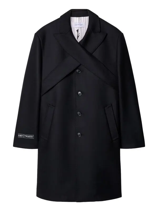 Off-White Single-breasted Coat With Criss-cross Detail - Black