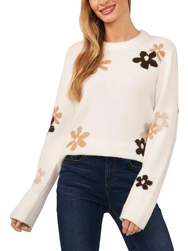 CECE DUPRAZ Floral Print Sweater - Antique White