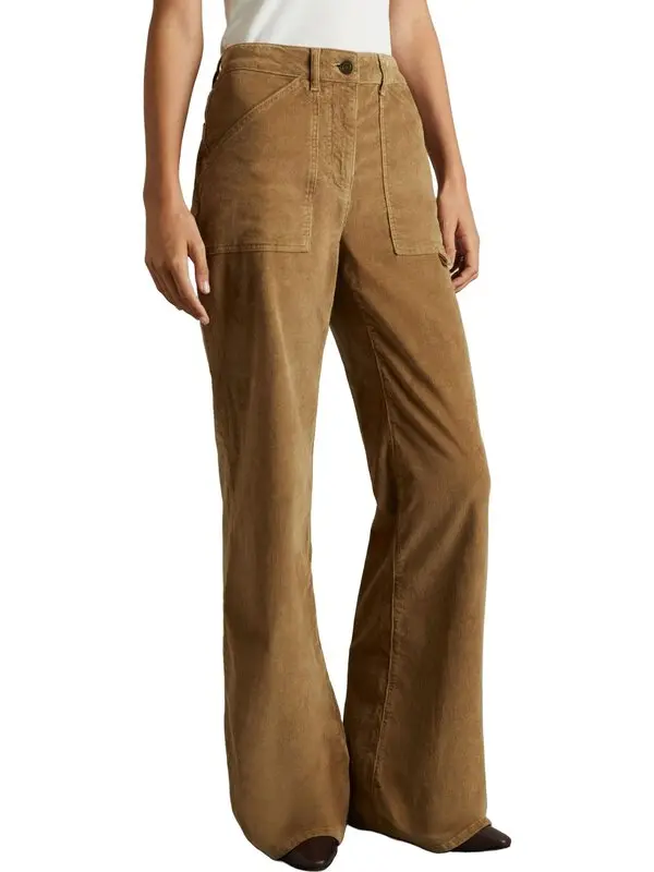 REISS Marie Petite Cotton-blend Corduroy Flared Trousers - Brown