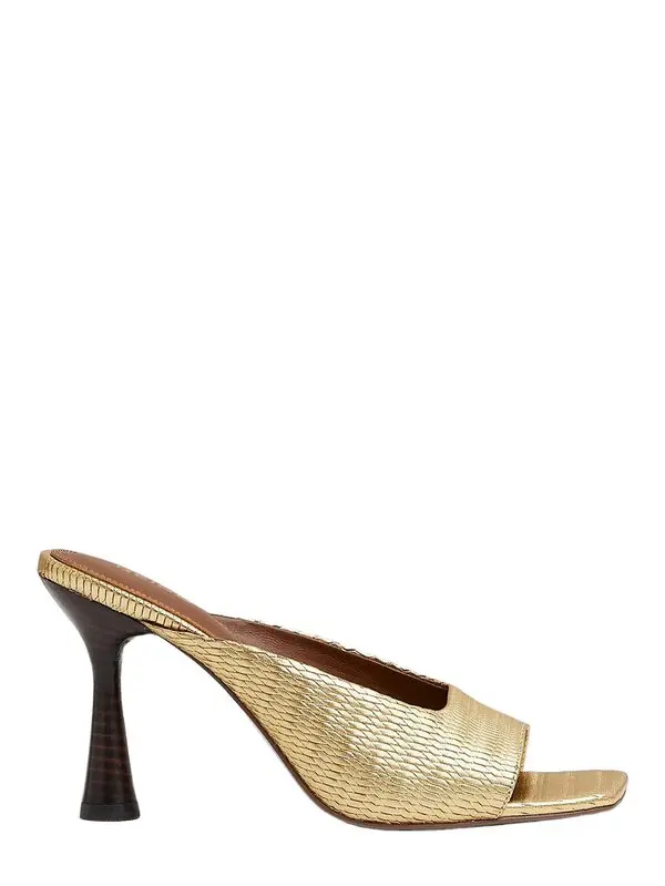 REISS Leather Heeled Mules - Gold