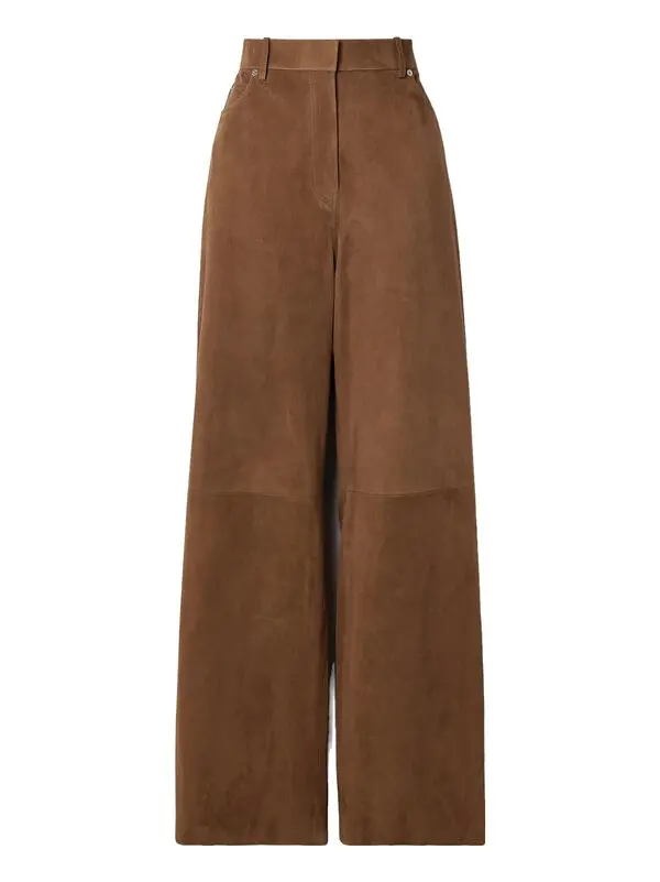 Loewe Paneled Suede Wide-leg Pants - Brown