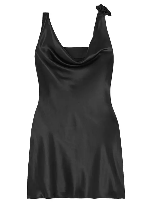 Staud Delilah Appliquéd Draped Satin Mini Dress - Black