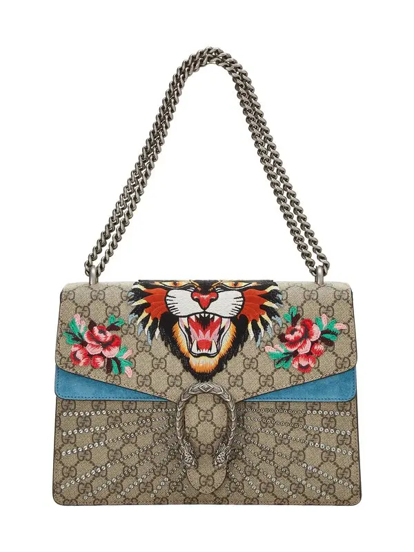 Gucci Supreme Crystal Embellished Tiger Dionysus Shoulder Bag - Blue