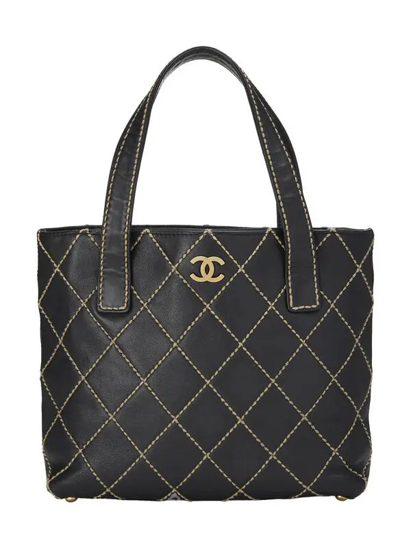 Chanel Calfskin Wild Stitch Tote - Black