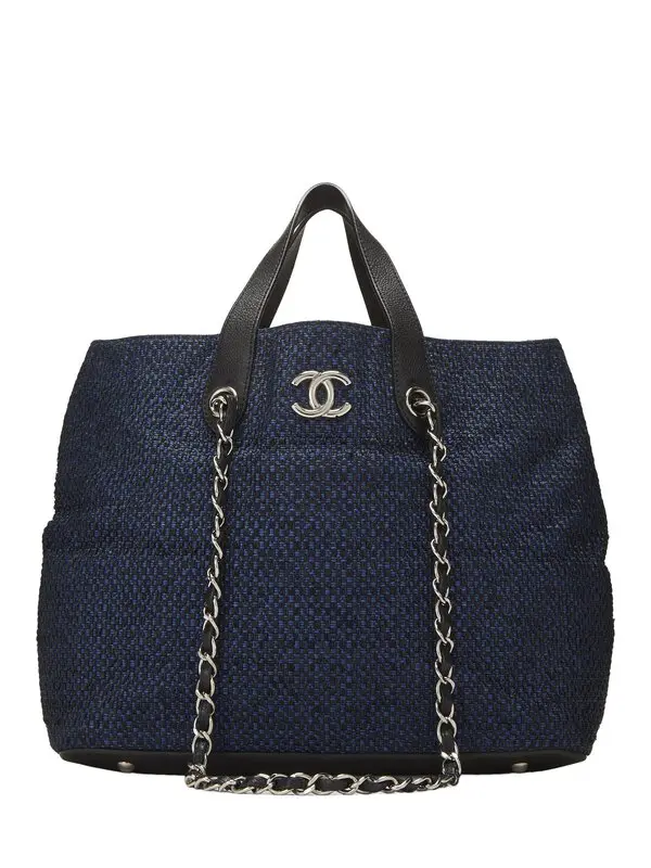 Chanel Raffia 'cc' Shopping Tote - Navy