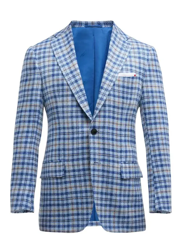 Kiton Wool-cashmere Check Sport Coat - Lt Blu Mult