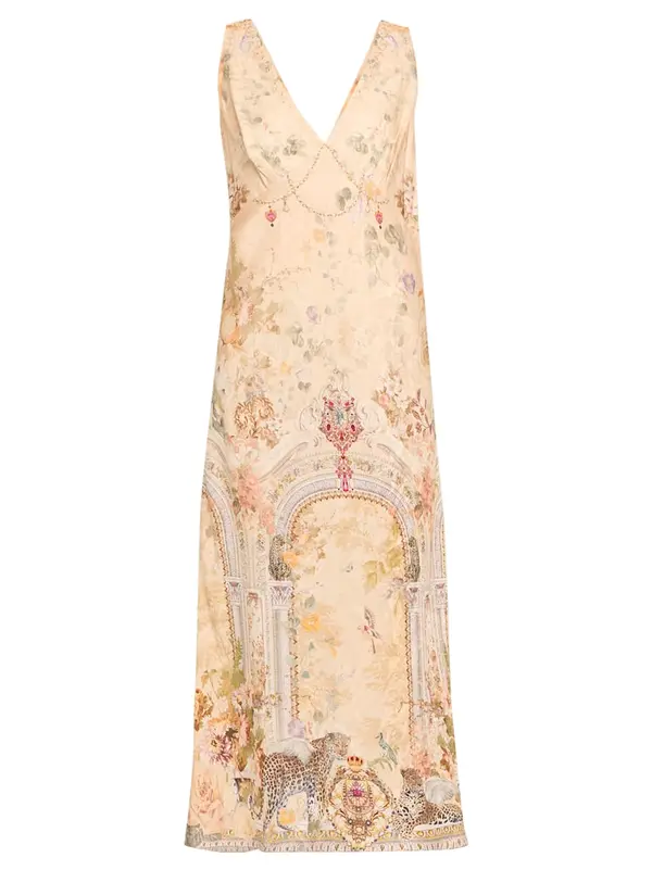 Camilla V-neck Jacquard Slip Midi Dress - Adorned In Antiquity
