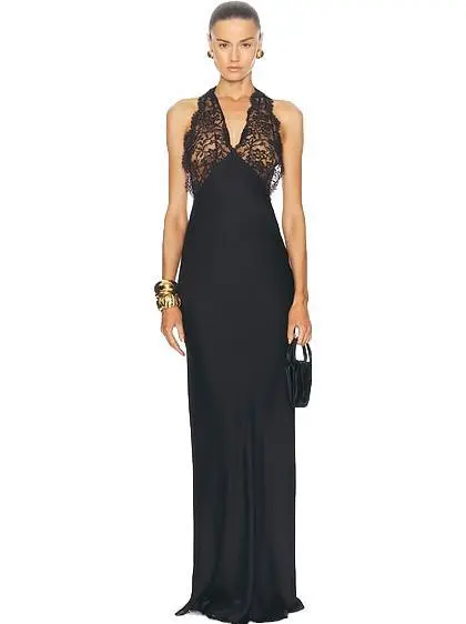 Saint Laurent Lace Bodice Long Dress - Noir