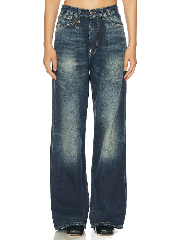 R13 Damon Pleated Wide Leg Denim - Ansel Blue