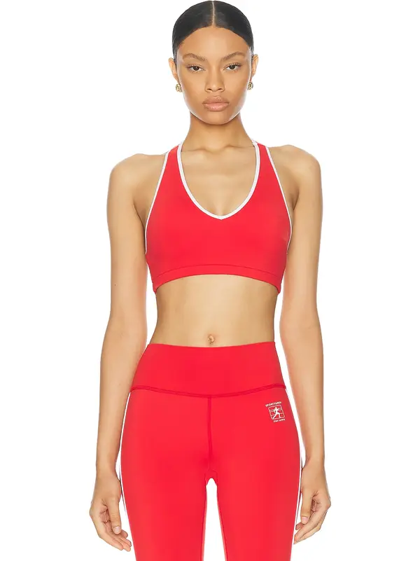 SPORTY & RICH Runner Box V-neck Sports Bra In Red - Sports Red