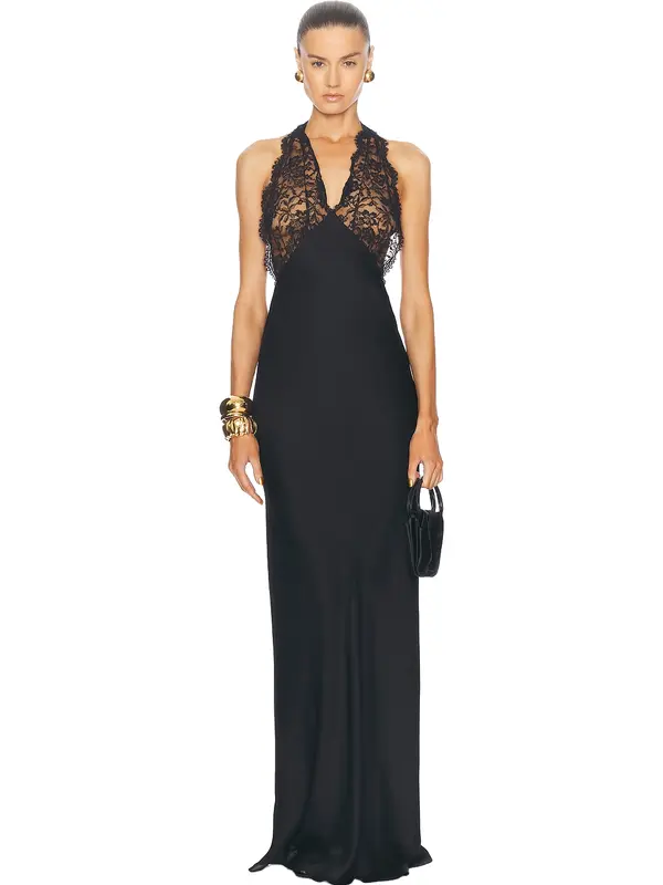 Saint Laurent Lace Bodice Long Dress - Noir
