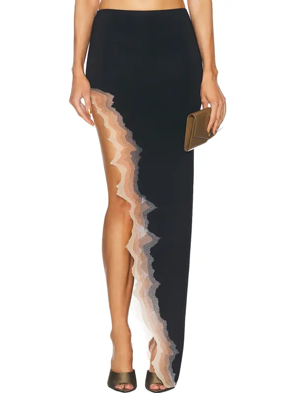 GRACE LING Flame Slit Maxi Skirt - Black Flame