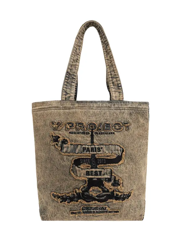 Y/project Distressed Denim Tote Bag - Neutrals