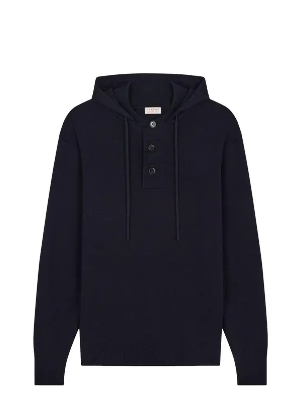 FURSAC Buttoned Knitted Hoodie - Blue