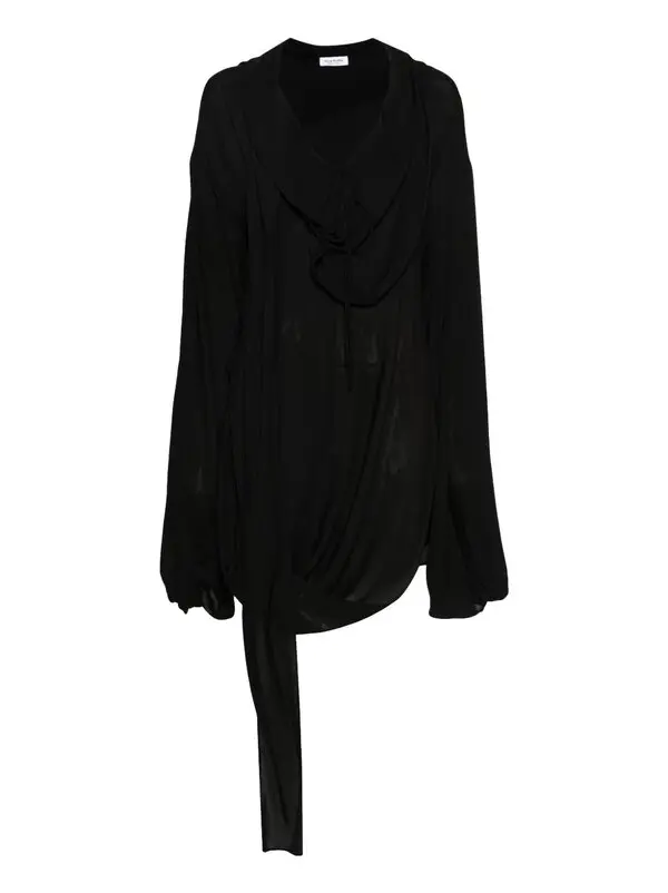 Acne Studios Asymmetrical Draped V-neck Long Sleeve Dress - Black