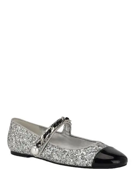 Nine West Platy Cap-toe Mary Jane Flat - Silver