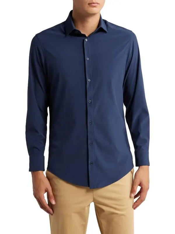 Mizzen+main Leeward Solid Blue Button-up Shirt - Navy Solid