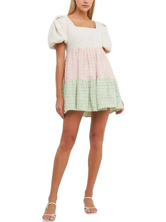 English Factory Colorblock Tweed Mini Dress - Multi