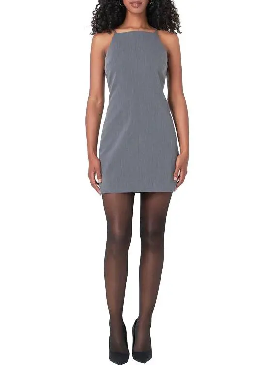 Endless Rose High Square Neck Stretch Minidress - Grey