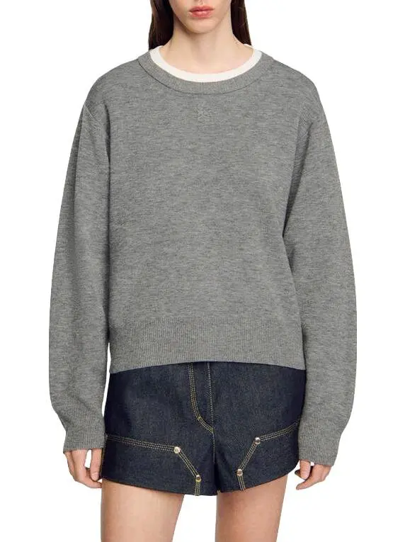 Sandro Contrast Collar Jumper - Grey
