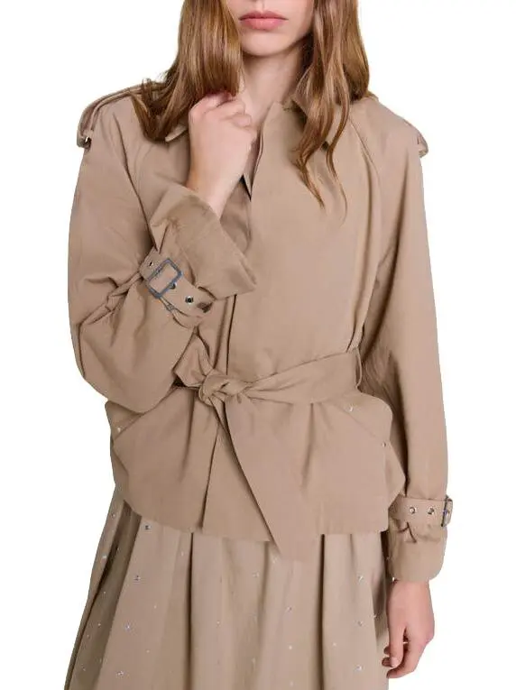 Maje Short Studded Trench Coat - Beige