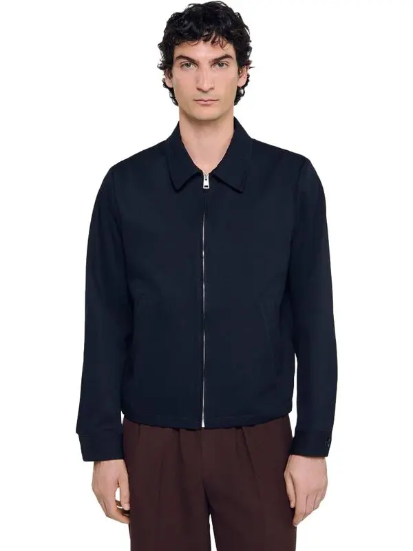 Sandro Cotton Zip-up Jacket - Navy Blue