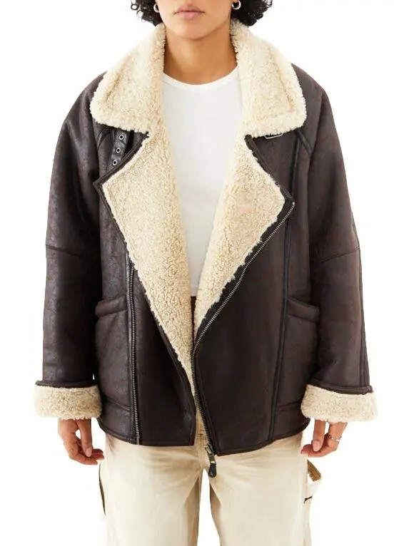 BDG URBAN OUTFITTERS Faux Leather Aviator Jacket - Choc