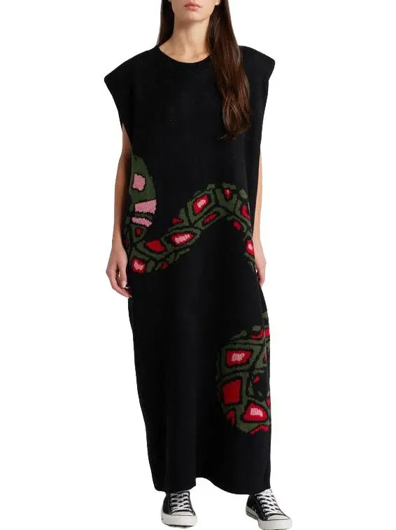 DRESSED IN LALA Big Reputation Oversized Maxi Sweater Dress - Black