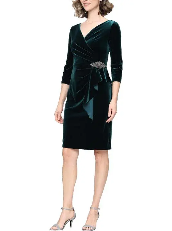 Alex Evenings Pleated Velvet Sheath Dress - Forest
